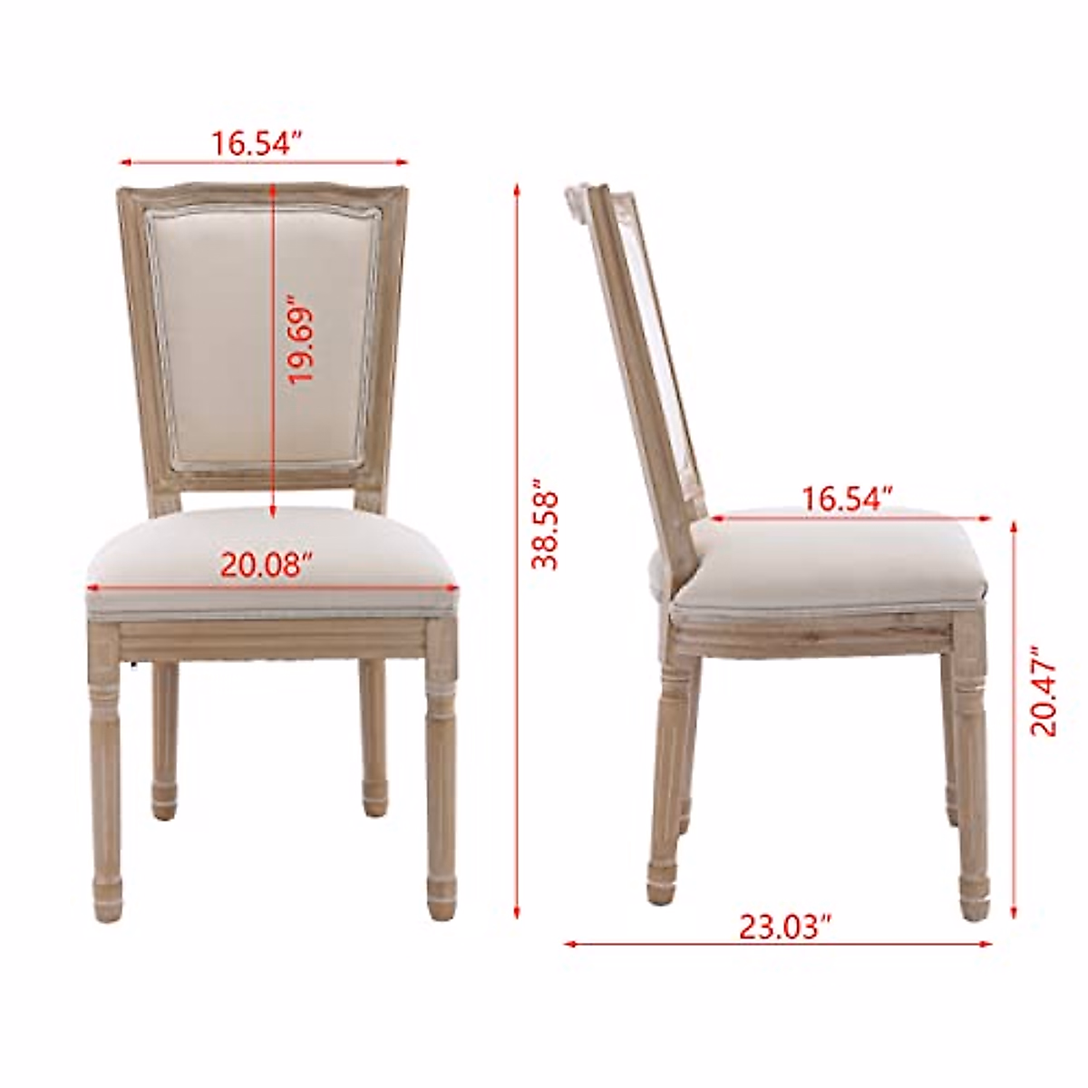Royard Oaktree French-Style Dining Chairs Set of 2 Farmhouse Upholstered Armless Accent Side Chairs with Solid Wood Leg for Dining Room Bedroom Kitchen Restaurant