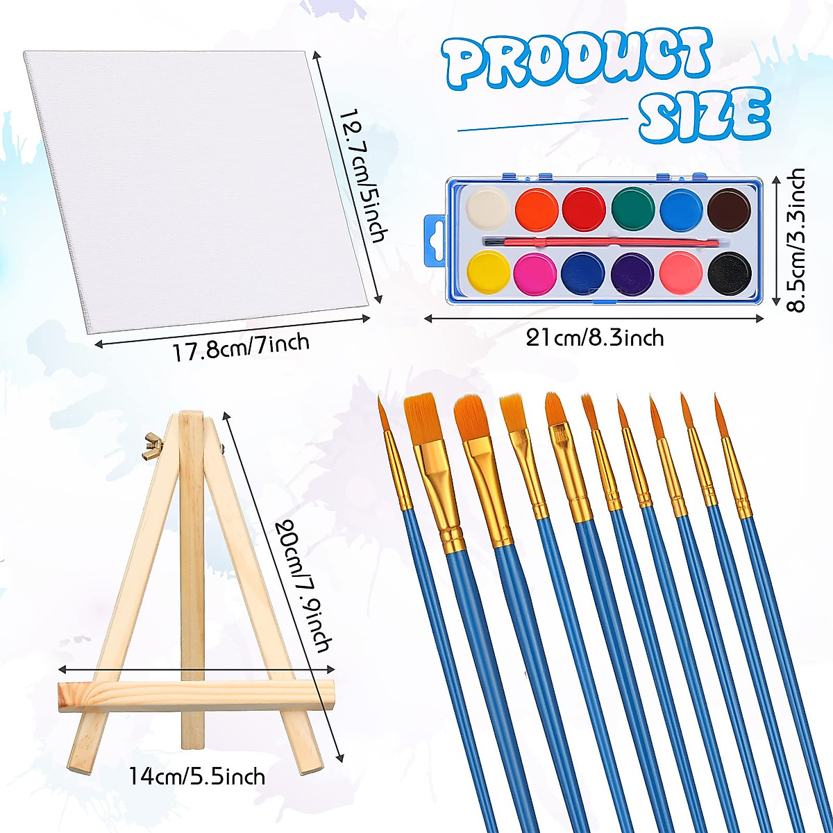10 Set Paint Kit Wood Easel Set Include 10 Wood Easels 10 Pcs Canvases 100 Pcs Brushes and 10 Pcs Watercolor Paint Painting Supplies Kit Wooden Art Easel for Kids and Adults (5 x 7 Inch)