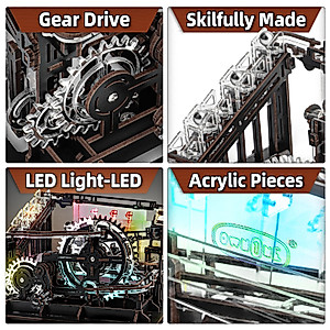 OWNONE 1 3D Wooden Puzzle Marble Run with LED Lights, Wooden Model Building Kits for Adults, Wood Mechanical Puzzle Building Set, Office Desk Decor Gift for Men Adults (312 PCS)