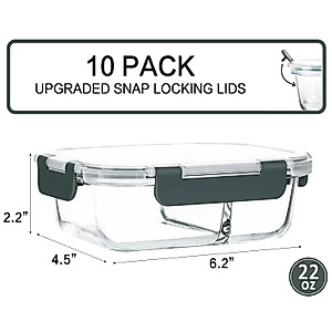 M MCIRCO 10-Pack 22 Oz Glass Meal Prep Containers 2 Compartments, Airtight Glass Lunch Bento Boxes with Lids, Glass Food Storage Containers, Microwave, Oven, Freezer and Dishwasher
