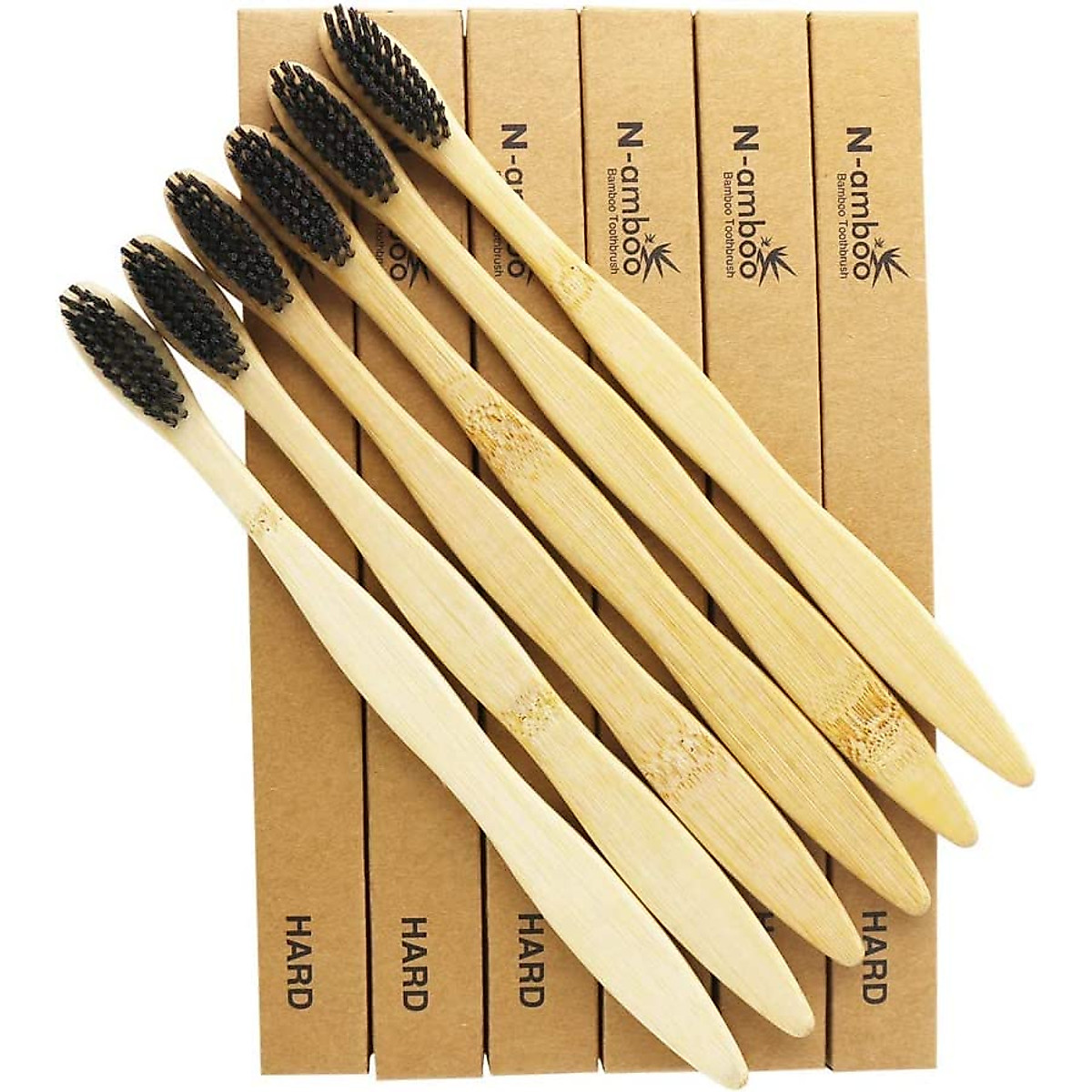 N-amboo Hard Toothbrush Bamboo Toothbrush for Adult Manual Toothbrsuh Hard Bristles Pack of 6