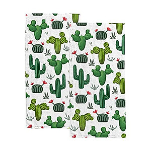 TsingZa Hand Towels Set of 2 Summer Cacti Succulents Absorbent Quick Dry Fingertip Bath Towels Watercolor Cactus Floral Soft Microfiber Dish Towels Kitchen Bathroom Decor Gym 30x15 Inch