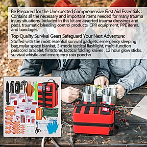 [2024 Upgrade] First Aid Kit,Survival Gear Outdoor Tactical Gear Set Military Grade Molle System for Camper Travel Hunting Hiking and Adventures（RED）