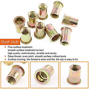 Rustark 50-Pcs 1/2''-13UNC Mixed Zinc Plated Carbon Steel Rivet Nut Flat Head Insert Nutsert Assortment Kit