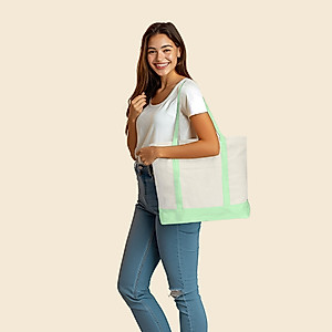 DALIX 22" Large Cotton Canvas Zippered Shopping Tote Grocery Bag in Mint Green