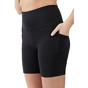 90 Degree By Reflex - High Waist Power Flex Biker Shorts with Side Pockets - 5", 7", 9" - Black 7" - Medium
