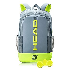 HEAD Core Tennis Backpack - 2 Racquet Carrying Bag w/Padded Shoulder Straps / Grey/Yellow / Large