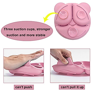 TINGGNIT 6pcs Silicone Baby Feeding Set, Silicone Bib, Toddler, Bowl, Straw Cup with Suction Baby Plate Fork&Spoon Baby Eating Supplies, Baby Plates With Suction,Baby Gifts,(Dark Pink）