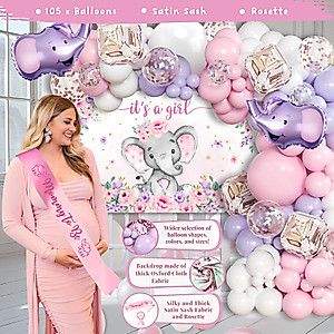 169 pc Premium Pink Elephant Baby Shower Decorations Girl, Balloon Garland Arch, Balloons Boxes, It's A Girl Backdrop, Tablecloth, Cake Topper - Decoracion de Baby Shower para Niña