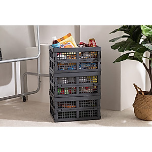 Eslite 16L Collapsible Storage Crates,Folding Plastic Crates for Storage,Pack of 4,Gray