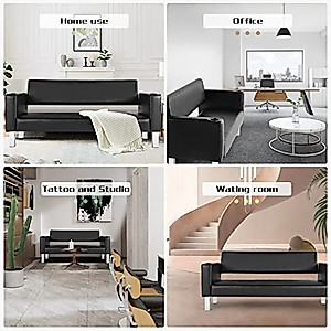 Artist hand Reception Chairs Waiting Room Bench Guest Chairs Draped in PVC Leather, 60.6'' Conference Room Chairs with 2 Cup Holder Office Couch Stainless Steel Base Beauty Equipment