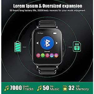 MP3 Player with Bluetooth 5.0, Portable 32GB Sport MP3 Player Touch Screen Walkman with FM Radio Stopwatch Pedometer Voice Recorder for Kids Running Ultralight Wearable Small Music mp3 Player