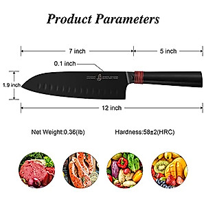 TUO Santoku Knife 7" - Pro Japanese Cleaver Knife Super Sharp Hollow Ground Edge - HC Japanese AUS-8 Stainless Steel - Comfortable Pakkawood Handle - with Sheath & Gift Box - Dark Knight Series