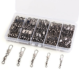 200PCS Barrel Snap Swivel Fishing Accessories, Premium Fishing Gear Equipment with Ball Bearing Swivels Snaps Connector for Quick Connect Fishing Lures