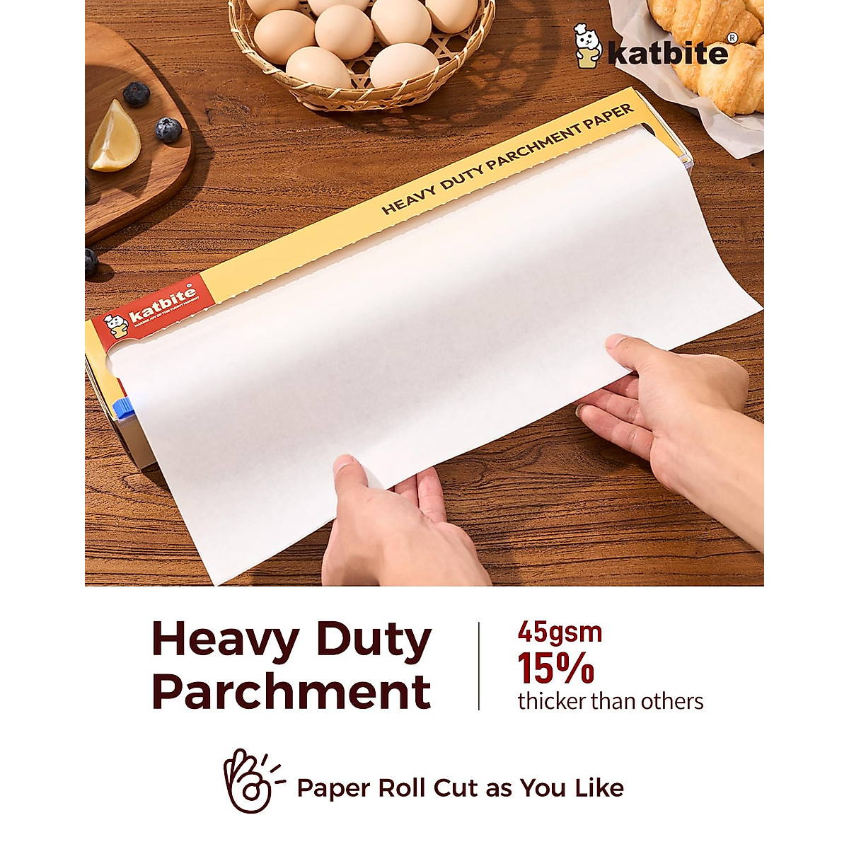Katbite Heavy Duty Parchment Paper Roll & Slide Cutter for 15 Inches Plastic Food Wrap