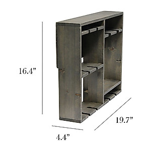 Elegant Designs HG1020-RGY Bartow Wood Shelf with Glass Holder Wall Mounted Wine Rack, Rustic Gray