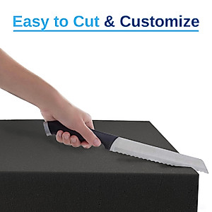 FoamRush 0.5" x 24" x 72" Charcoal High Density Upholstery Foam Cushion, Upholstery Sheet, Foam Padding, Seat Replacement, Wheelchair Seat & Chair Cushion Replacement, Square, Made in USA