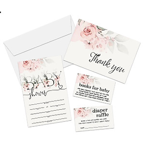 Baby Shower Invitation Set, Books For Baby, Thank You, Diaper Raffle, Fill In Invites Cards, Each Design 25 Cards & Envelopes (Total 100 Cards) – (bb018-taozhuang)