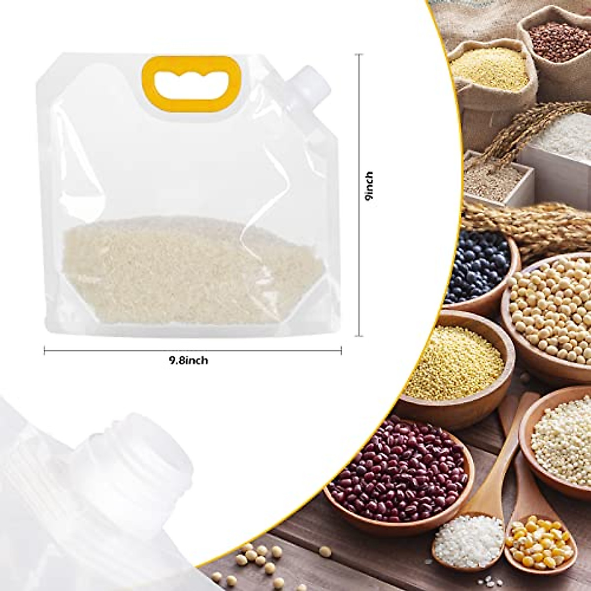 1.5L Grain Moisture-proof Sealed Bag, 10 Pcs Reusable Transparent Grain Storage Suction Bagswith Funnel, Resealable Airtight Smell Proof Packaging Baggies for Multipurpose Food Storage