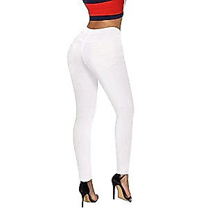 roswear Women's Ripped Mid Rise Destroyed Skinny Jeans White M