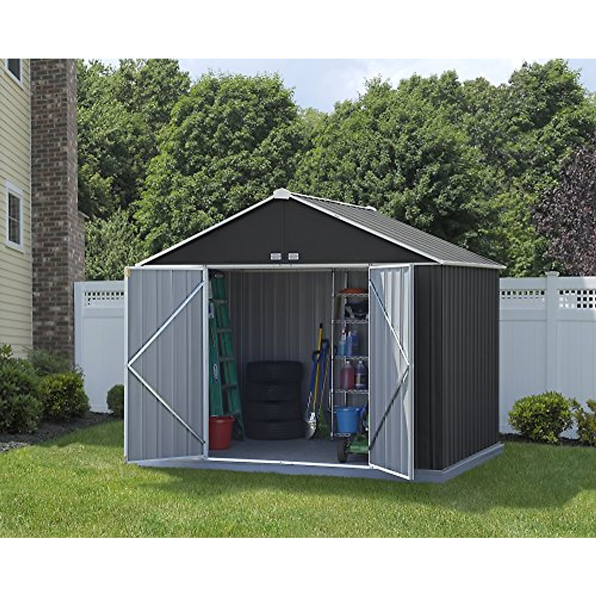 Arrow 10' x 8' EZEE Shed Charcoal with Cream Trim Extra High Gable Steel Storage Shed
