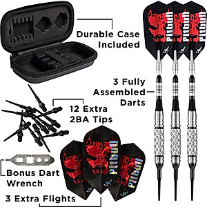 Viper by GLD Products unisex adult (18 Grams) Viper Pitbull 90 Tungsten Soft Tip Darts with Storage Travel Case Medium Knurling 18 Grams, Black, Wide Crosscut US