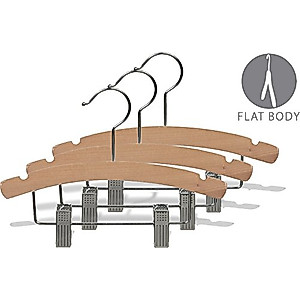 The Great American Hanger Company Wooden Kids Combo Hanger w/Adjustable Cushion Clips, Box of 25 12 Inch Wood Top Hangers w/Natural Finish & Chrome Swivel Hook for Childrens Clothes