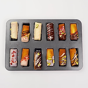 Elesinsoz 2 Pcs 12 Cup Twinkies Pan, 11.8x7.9x0.7 inch Financier Baking Pan Non-stick Mini Bread Pan, Bakeware for Oven Baking Mini Bars, Granola Bar Cornbread(Black)