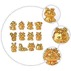 Yardwe 12Pcs Chinese Zodiac Resin Ornaments Resin Animals Figurines 2022 Chinese Zodiac Animal Statue Cake Toppers Mini Dollhouse Fairy Garden Bonsai Tabletop Decor