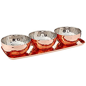 Godinger Hammered Tray with 3 Bowls, Copper