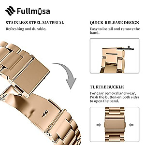 Fullmosa 18mm Stainless Steel Watch band, Quick Release Watch strap Compatible with Garmin Vivoactive 4S/Vivomove 3S/Active S/Venu 2S/Move 3S, Huawei Watch 1st, Rose Gold
