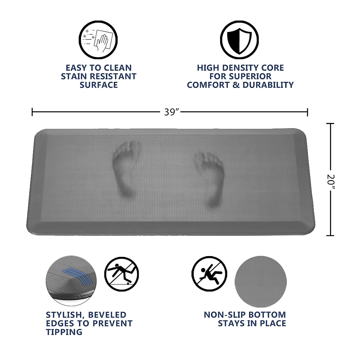 ComfiLife Anti Fatigue Floor Mat – 3/4 Inch Thick Perfect Kitchen Mat, Standing Desk Mat – Comfort at Home, Office, Garage – Durable – Stain Resistant – Non-Slip Bottom (20" x 39", Gray)