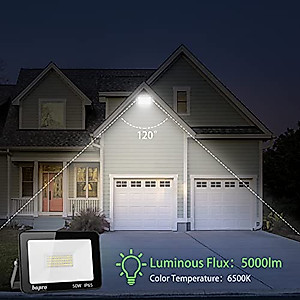 Royana 50W LED Flood Light 5000LM LED Work Light Outdoor, 6000K Daylight White Bright Outside Floodlights with Plug, IP65 Waterproof Security Lights for Backyard, Garden, Garage, Lawn