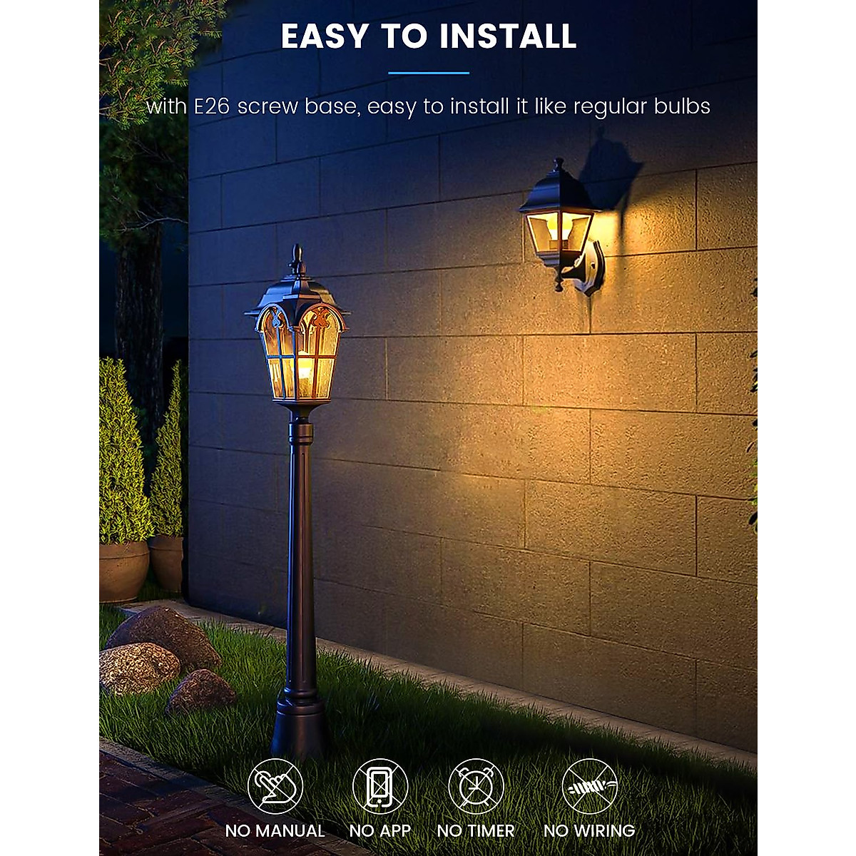 Aovpex Dusk to Dawn LED Outdoor Light Bulbs, 13W 1100LM(100W Equivalent), A19 Sensor LED Bulb, E26 2700K Soft White Day Night Bulbs, Auto ON/Off, Sensor Lighting for Porch Garage Front Door, 4 Pack