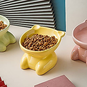 FUUIE Bowls for Food and Water Ceramic Pet Bowl Grain Bowl Cat Bowl High-Foot Bowl Guard Cat Bowl Water Bowl Anti-Black Chin Beveled Edge Bowl (Color : Blue)