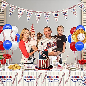 4 Pack Rookie of The Year Tablecloths, 51x87'' Baseball 1st Birthday Plastic Table Covers My Rookie Year Tablecloth for Boys First Baseball Party Decorations, Baseball 1st Birthday Party Supplies