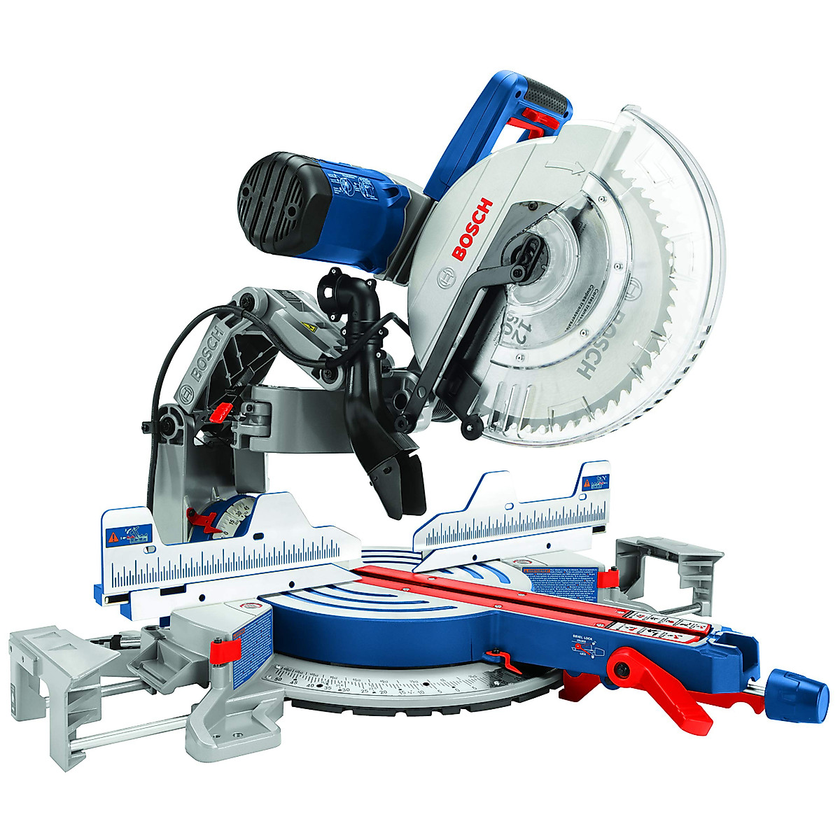 BOSCH GCM12SD 15 Amp 12 Inch Corded Dual-Bevel Sliding Glide Miter Saw with 60 Tooth Saw Blade & MS1234 Miter Saw Length Stop