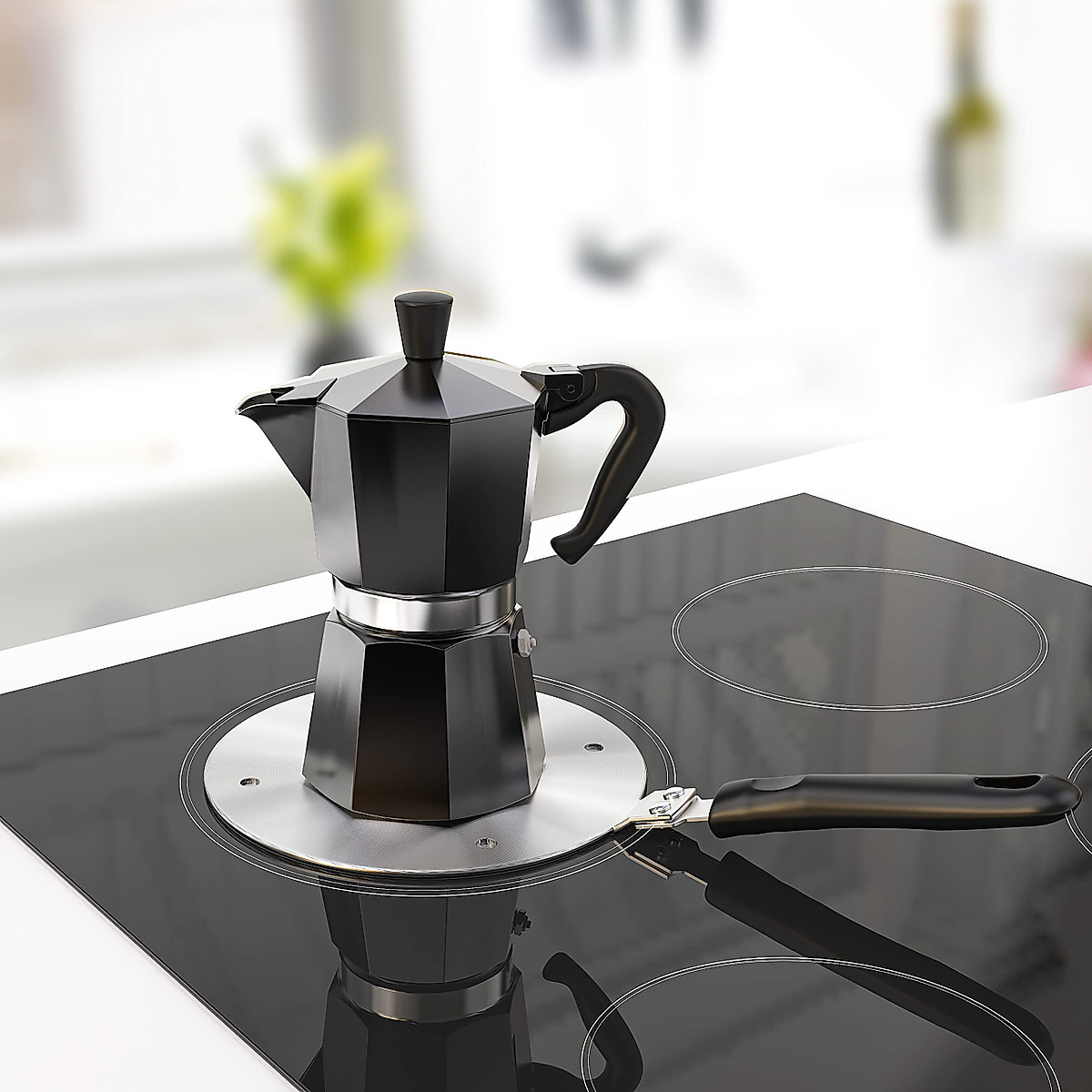 9.45Inch Heat Diffuser Plate for Gas Stove, Stainless Steel Induction Adapter Plate with Removal Handle for Stovetop Glass Cooktop Itallian Coffee Maker Converter (24CM