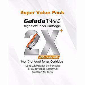 Galada Compatible Toner Cartridge Replacement for Brother TN630 TN660 TN-630 TN-660 for Dcp-l2520dw Dcp-l2540dw Mfc-l2700dw Mfc-l2720dw Mfc-l2740dw Hl-l2340dw Hl-l2320d Hl-l2360dw Hl-l2380dw 2 Pack