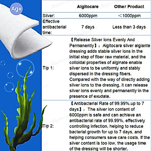 Algitocare Ag Silver Calcium Alginate Wound Dressing - 0.8"x12"(Pack of 5), Non-Stick Sterile Gauze Pads for Accelerating Wound Healing, High Absorbency and Soft for Wound Care Supplies …