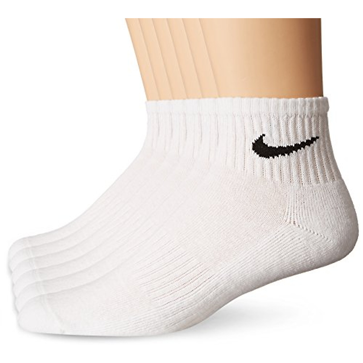 NIKE Unisex Performance Cushion Quarter Socks with Bag (6 Pairs), White/Black, Large