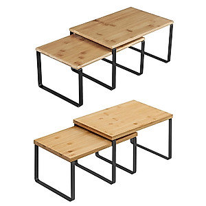 SONGMICS Set of 6 Cabinet Organizers, Shelf Organizers, Kitchen Organization, Kitchen Organizers and storage, Metal and Bamboo, Black and Natural UKCS02NB and UKCS10NB