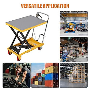 Hydraulic Lift Table Cart 1100lbs, Lift Table Capacity 35.5" Lifting Height, Manual Single Scissor with 4 Wheels and Non-Slip Pad Thickness 3mm for Material Handling and Transportation