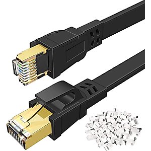 DEEGO Cat 8 Ethernet Cable 100 FT, High Speed Flat Network Cable Shielded with Gold Plated RJ45 Connector, 30AWG LAN Gaming Ethernet Cable 40Gbps 2000MHz for PS4, PS5, Ethernet Switch, Router, Modem