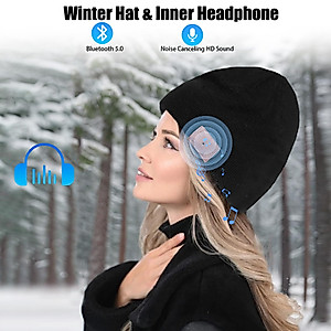 Euezmy Bluetooth Beanie for Men, Bluetooth Hat Beanie with Headphones, Winter Knit Music Hat Beanie, Things for Men, Xmas Gifts for Men Women Dad Husband, Black