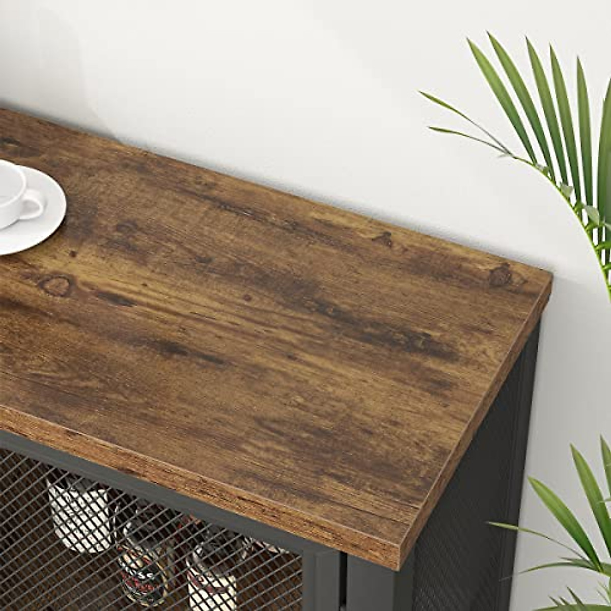 Launica Industrial Coffee Bar Cabinet, Wine Bar Cabinet for Liquor and Glasses, Liquor Cabinet with wine Rack Storage, Wood Metal Sideboard Buffet Cabinet for Home Kitchen Dining, Rustic Brown 55 Inch