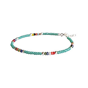 Handmade 925 Sterling Silver, Glass Beads Bracelet for women, Length 6.3"-7.5" / 16-19CM, Adjustable Dainty Turquoise and Multi Color Beaded Bracelet, Boho Jewelry, By MiYa Jewelry Creations