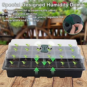 JIAQUAN 5-Pack 120 Cells Seed Trays Seedling Starter Tray, Humidity Adjustable Plant Starter Kit with Dome and Base Greenhouse Grow Trays Mini Propagator for Seeds Growing Starting