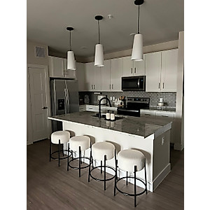 Nathan James Isaac 24" Modern Backless Bar Stool with Round Soft Padded Boucle Seat and Metal Mid-Century Base, Boucle White/Black