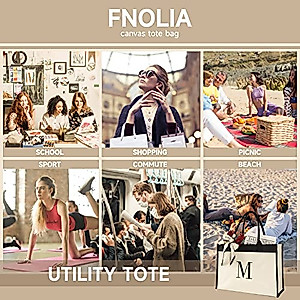 FNOLIA Birthday Gifts for Women Initial Canvas Tote Bag For Women Who have Everything Unique Gift for Teacher Mother Friends Female Mom Sister Her Large Beach Tote Letter D